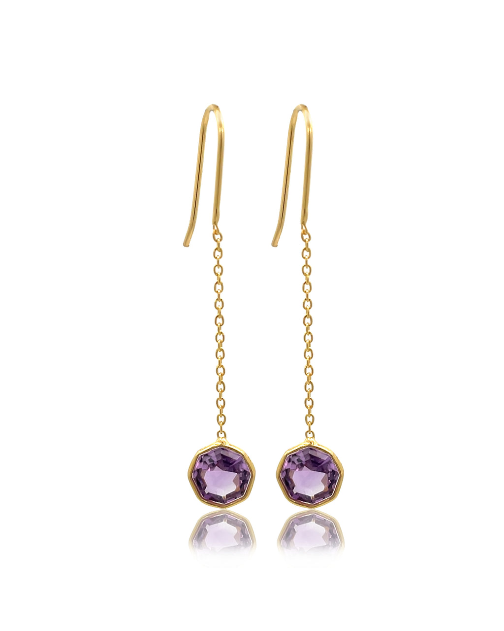 Amethyst Pendulum Gold Earrings – Cathy Pope Jewellery NZ